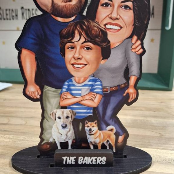 Personalized 3D Wooden Cartooned Family Figurine Trinket, Custom ...