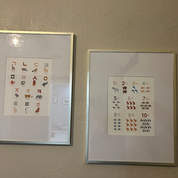 Set of Two - Korean Alphabet and Numbers Posters With Animals, Hangul ...