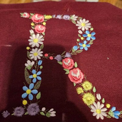 Machine Embroidery LETTER R Uppercase 15cm/6tall Dainty Floral Font 8x8 ...
