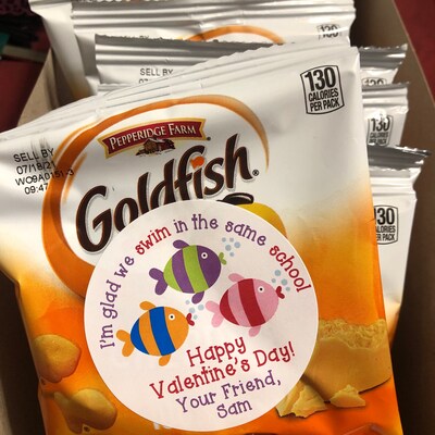 Goldfish Valentine's Day Treat Bag Stickers, Kids School of Fish ...