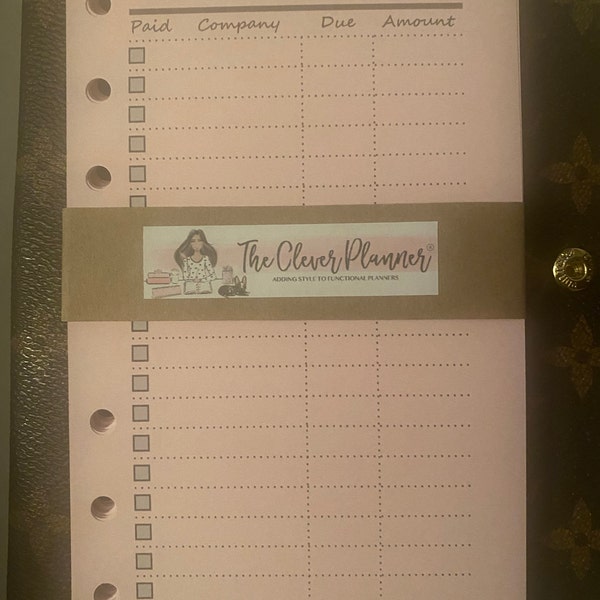 PRINTED Bill Tracker Planner Insert Refills Pink Blush for Your Pm Mm ...