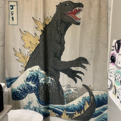 Godzilla Shower Curtain, Japanese Shower Curtain, Traditional Japanese Art, Great Wave - Etsy
