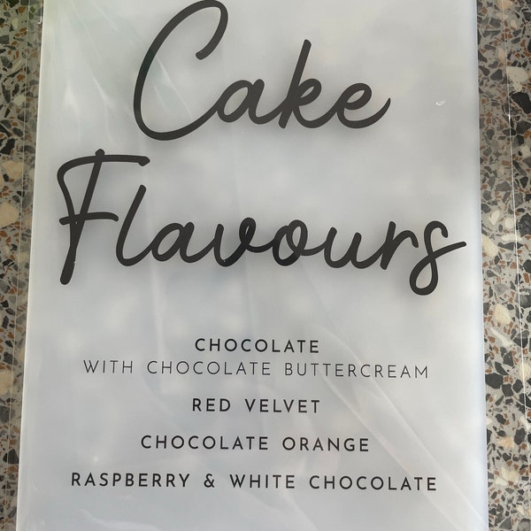 Wedding Cake Flavour Options Acrylic Sign - Luxury Custom Wedding Décor ...