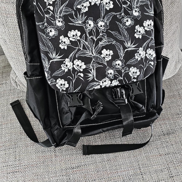Gothic Floral Book Bag, Spooky Whimsigoth Skull Flower Shoulder ...
