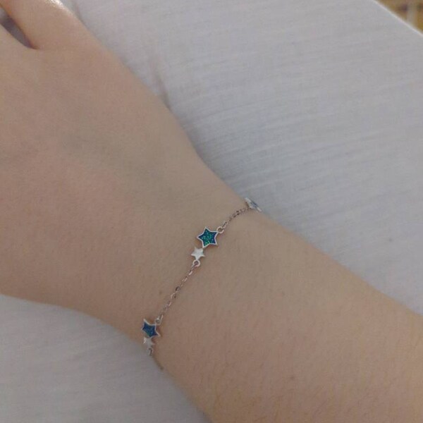 Glitter Enamel Blue Star Bracelet, Sparkling Blue Star Bracelet - Etsy