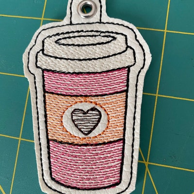 ITH Key Fob Cute Coffee Cup With Heart Snap Tab and Eyelet in the Hoop ...
