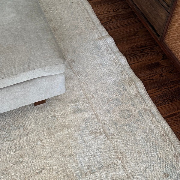 6.8 X 10 Feet Turkish Rug, Neutral Vintage Rug, Beige Low Pile Rug ...