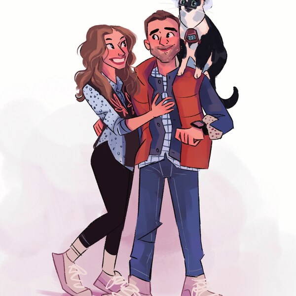 Custom Illustration THREE Characters, Custom Artwork, Paper Anniversary ...