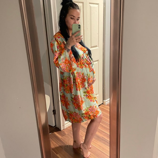 Navy Blue Silk Maternity Robe, Hospital Gown, Delivery Robe, Perfect as ...