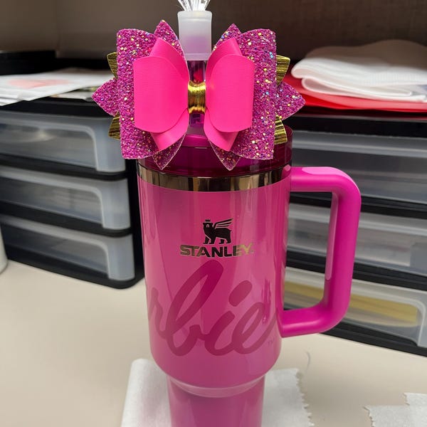 Pink Fuchsia Stanley Tumbler Bow Straw Topper Hot Pink and Gold Stanley ...