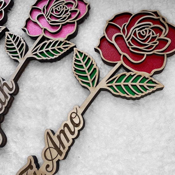 Rose - Laser Cut Out Art Valentine Day Acrylic Wood Personalized Flower ...