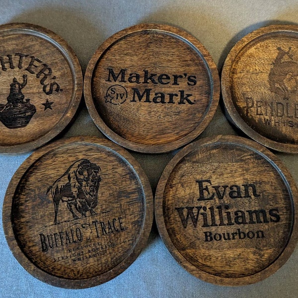 Custom Whiskey Bourbon Wooden Coasters - Free Shipping! Qty 5 Wood ...