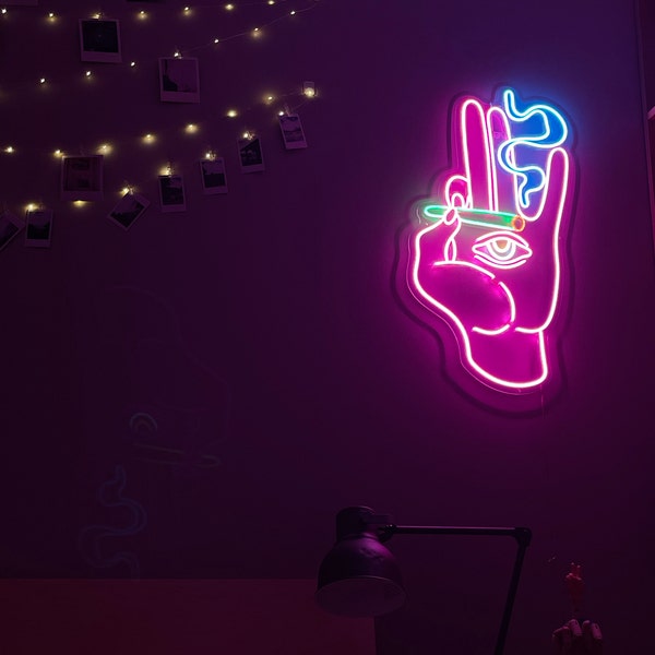 Smoking Hand With Joint | Cigarette Led Neon Sign | Neon Wall Decor - Etsy