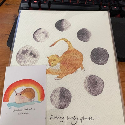 Moon Cat Signed Print by Zeppelinmoon - Etsy