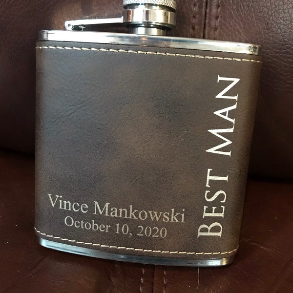 Personalized Groomsman Flasks, Leather Wrapped, Rustic Gold, Best Man ...