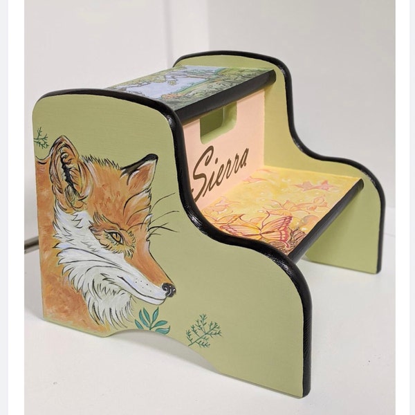 Children's Hand Painted Fox Step Stool, Wildlife-animal Stool for Kids ...