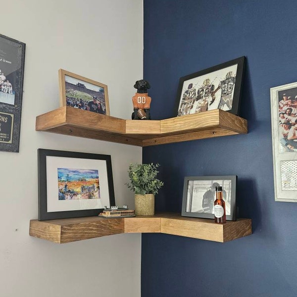 Deep Rustic Wooden Corner Shelves, Corner Floating Shelves, Floating ...