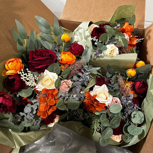 Bridal Bouquet With Burgundy and Rust Orange Flowers, Burgundy and ...