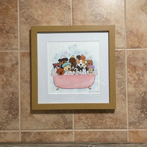 Puppy Bathtime Print, Dogs in a Bathtub Print, Bathroom Decor, Dogs ...