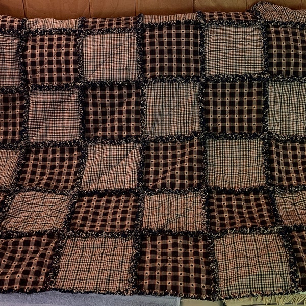 Patriotic Disappearing Nine Patch Rag Quilt, Sofa Throw, Denim Rag ...