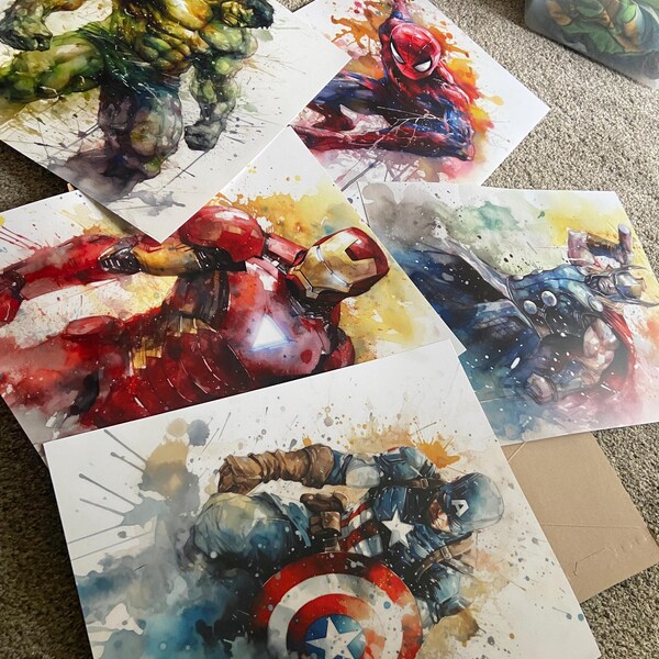6 Watercolor Dripping Art Superheroes, Watercolor Illustration ...