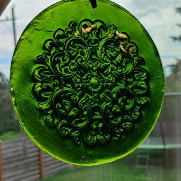 Handmade Sun With A Face Recycled Wine Bottle Glass Medallion ...