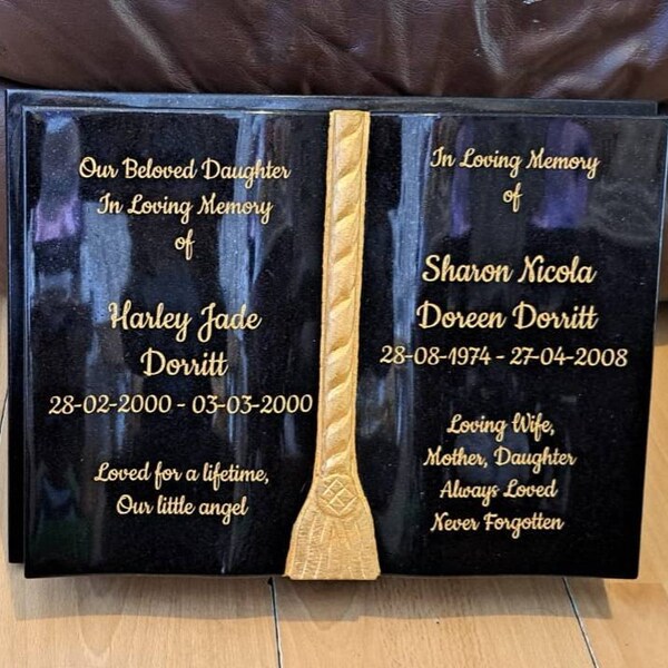 Granite Memorial Book 23.5ct Gold | Book Memorial | Book Shaped ...