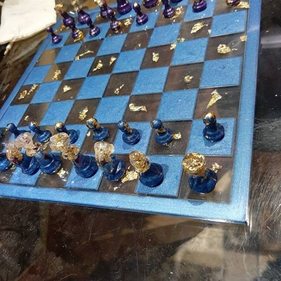 Custom Chess Set With Board Resin Complete 32 Pieces Pink Crystals Rose ...