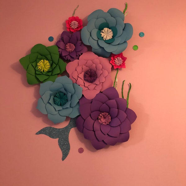 Mermaid Set Flowers Paper Flowers Mermaid Decor Mermaid Theme Party ...