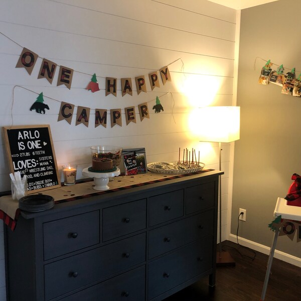 One Happy Camper Banner, Lumberjack First Birthday Decor - Etsy