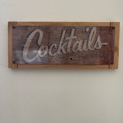 Vintage Cocktails Metal Sign Reclaimed Fence Wood Frame FREE SHIPPING ...