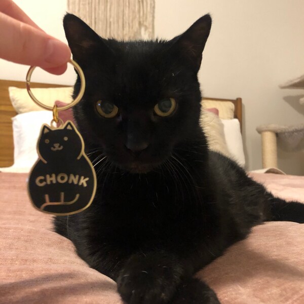 Chonk Enamel Keychain // Gold / Chonker / Chonky Cat / Black Cat ...