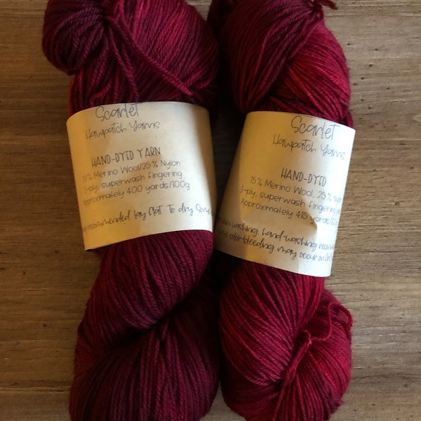 Scarlet: Hand-dyed, Merino Wool Nylon Superwash Fingering Sock Yarn ...
