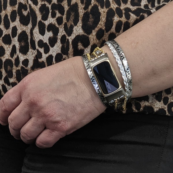 Gold Boho Fitbit CHARGE 5 6 Band Unisex Luxury Vegan Leather Wristband ...