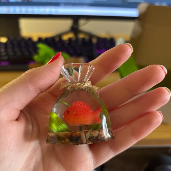 Tiny Handmade Resin Bagged Axolotl Figurine Kawaii Paperweight Cute ...