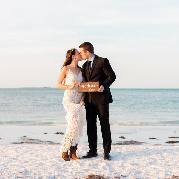 We Eloped Sign-12 X 5.5 Wedding Date Sign-elopement Sign-rustic Wood ...