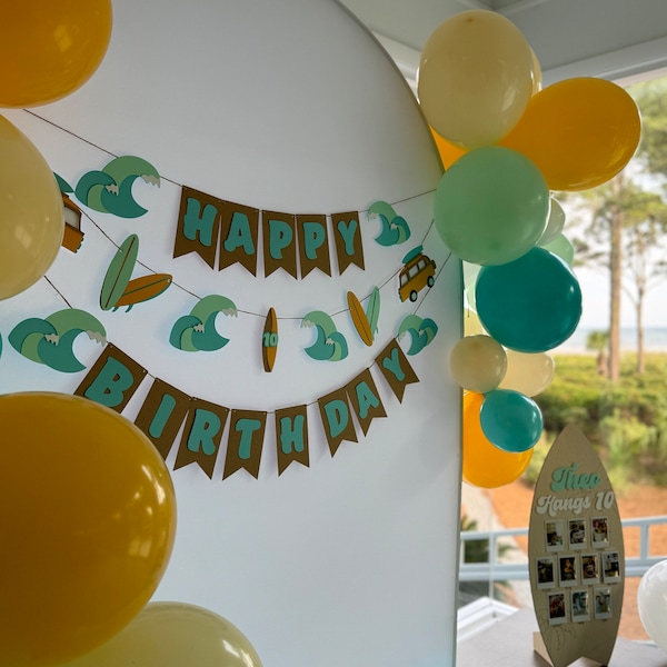 Blue Retro Surf Birthday Banner | Surf the Big One Birthday Party ...