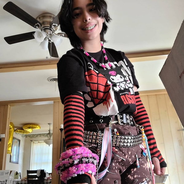 Red and Black Kawaii Star Shaped Kandi Cuff, Scenecore Emo Ravewear ...