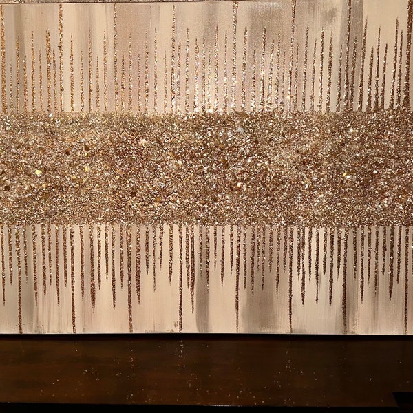 Beige and Taupe Glass Painting, Beige Glass Painting, Gold Glass Art ...