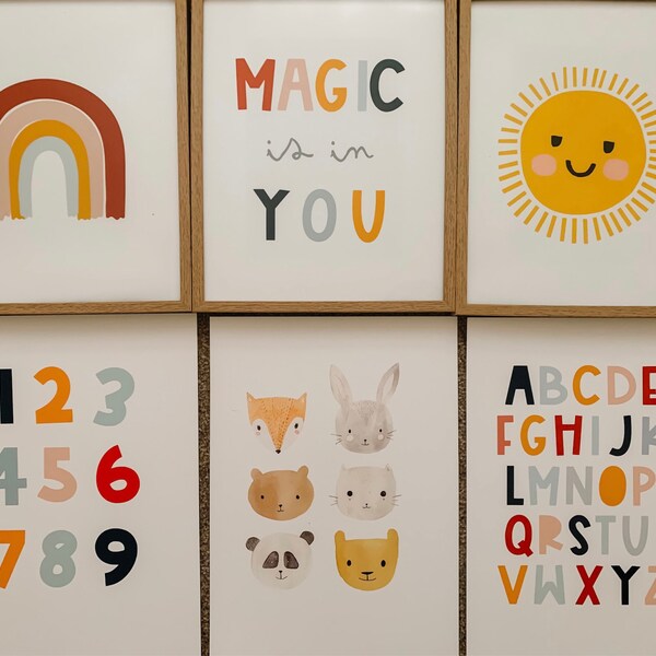 Rainbow Alphabet & Numbers Poster Set: Earth Tone Nursery Decor ...