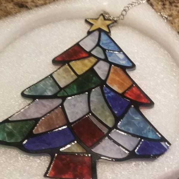 Christmas Tree Stained Glass Suncatcher, Holiday Decor, Window Art ...