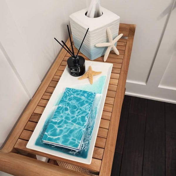 White Serving Platters for Entertaining | Porcelain Ocean Resin Dish | Wave Ocean Resin Art ...