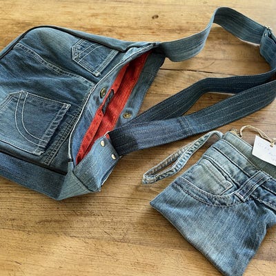 L Denim Patchwork Overall Dress, Casual Mini Sarafan of Shabby Jeans ...