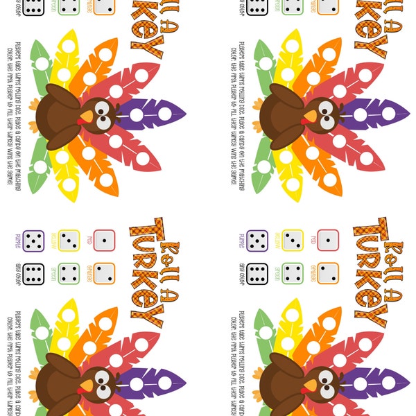 Roll A Turkey Dice Game Printable Thanksgiving Game Fall Activity for ...