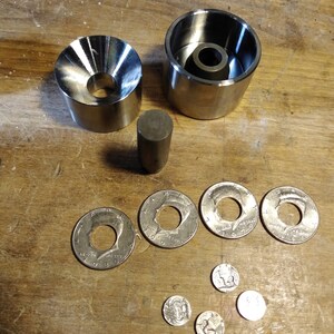 BIG Self Centering Coin Ring Punch Set, No Spacers Sizes 1/4, 3/8, 1/2 ...