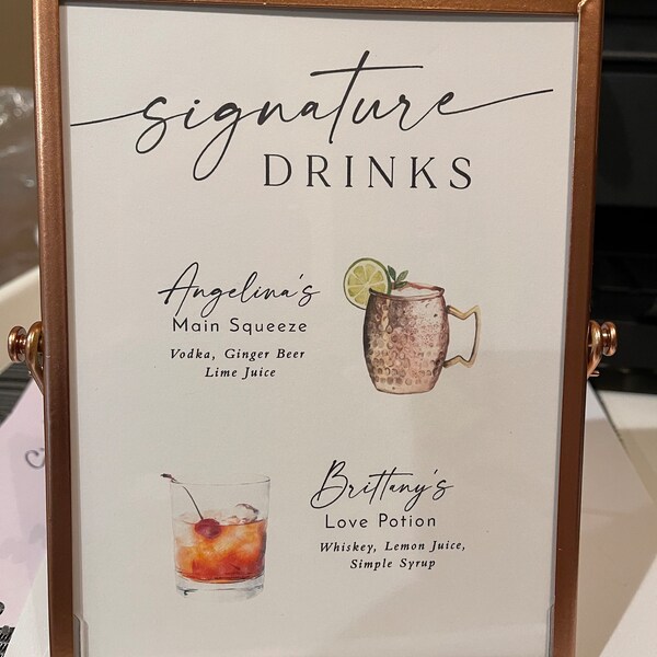Signature Drinks Sign Template, Signature Cocktail Sign, His and Hers ...