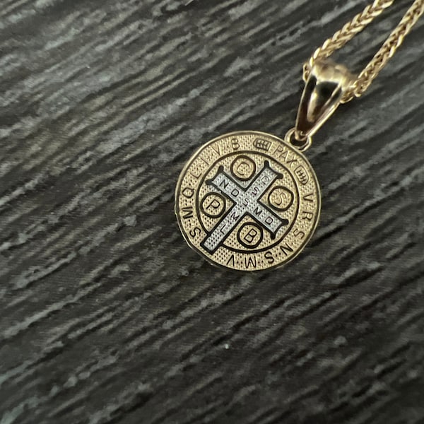 Dainty 14k Gold Saint Benedict Medallion Pendant - Solid Gold San ...
