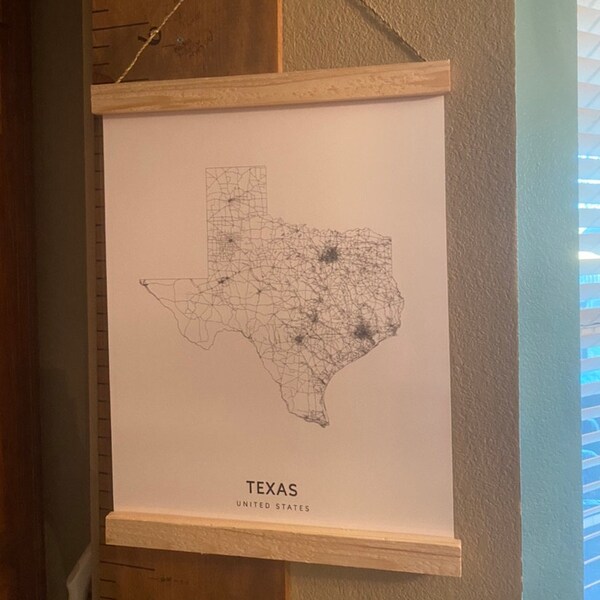 Texas Map Print, State Road Map Print, Texas TX USA United States Map ...