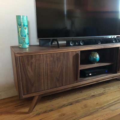 Walnut TV Stand MCM Media Console Mid Century Modern Credenza Handmade ...