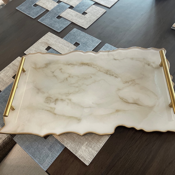 5 Piece SET: 18k Gold & White Handmade Epoxy Resin Charcuterie Tray ...